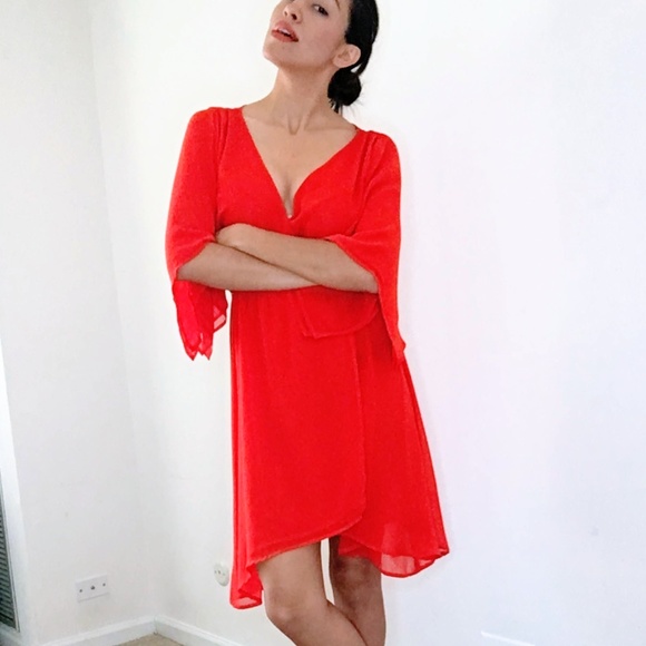 Dresses | Sexy Red Mini Wrap Dress Xs | Poshmark